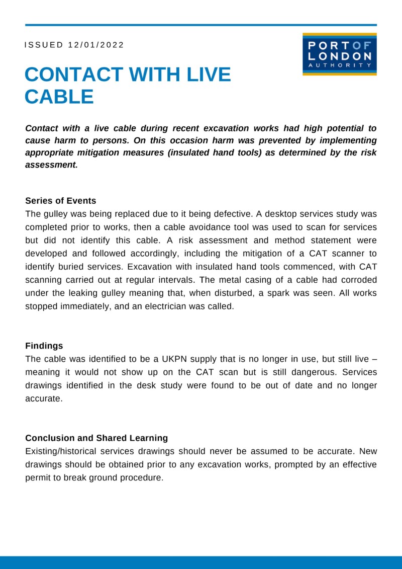 Contact with live cable - ICHCA International