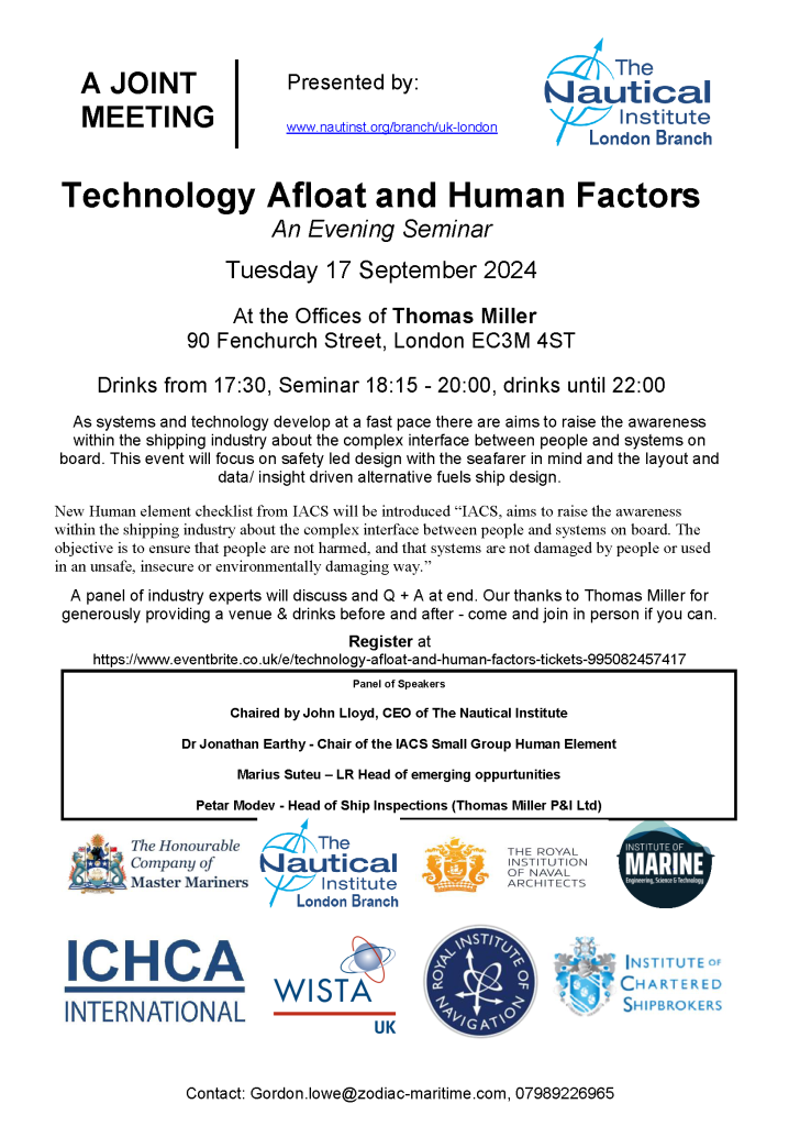 A Joint Meeting: Technology Afloat and Human Factors presented by The Nautical Institute - 17 ...