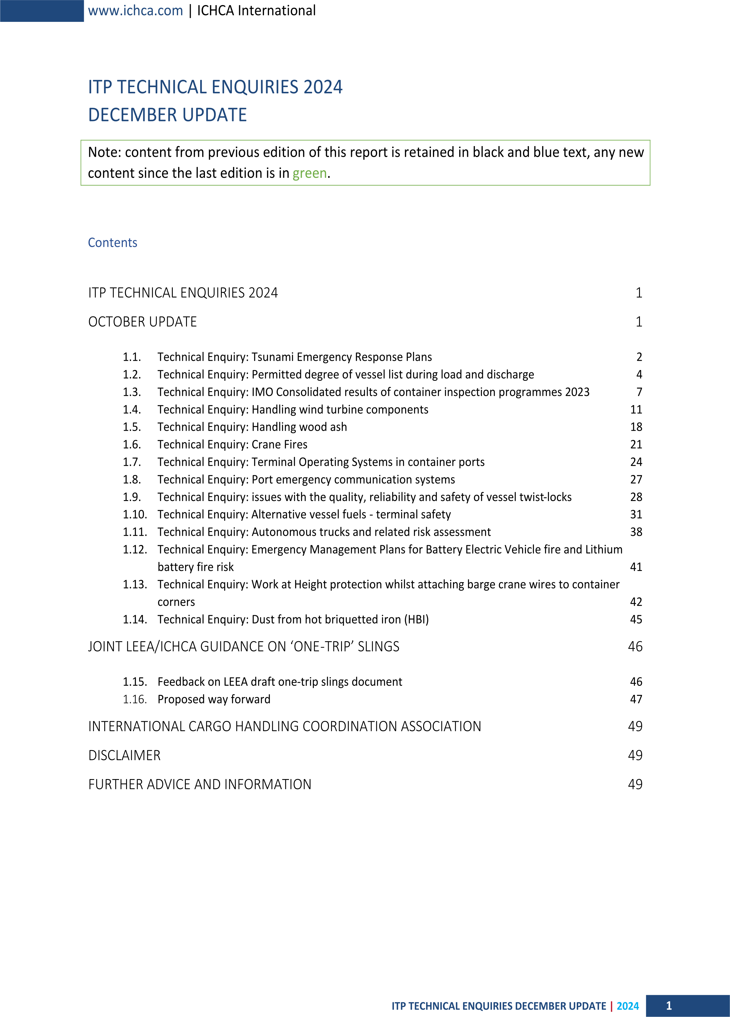Technical Enquiries - ICHCA International